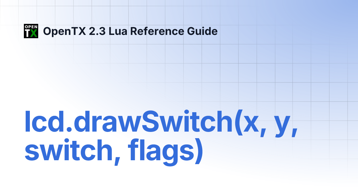 lcd.drawSwitch(x, y, switch, flags) | OpenTX 2.3 Lua Reference Guide